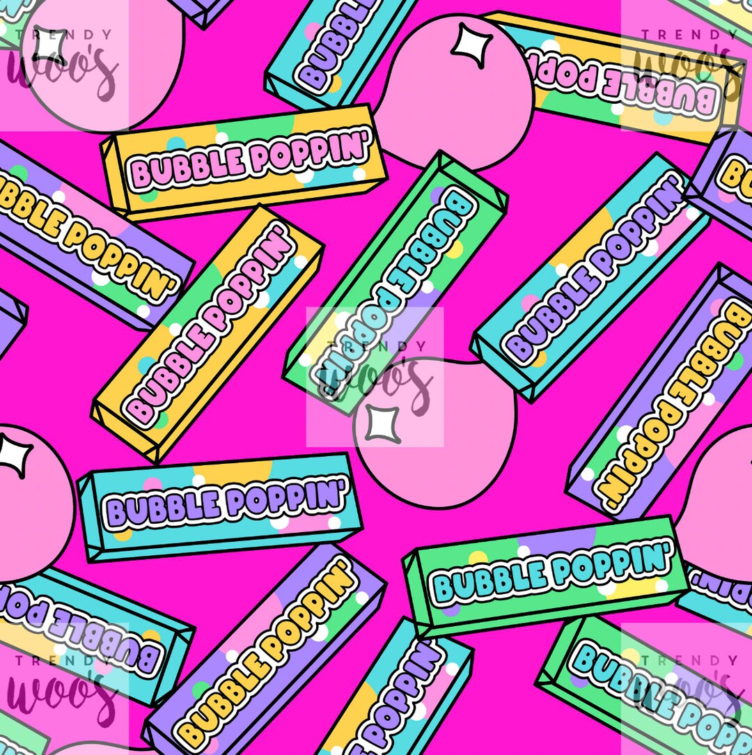 Bubble Popping Bubblegum Retro Candy Sweets Girl Pink Seamless Pattern ...