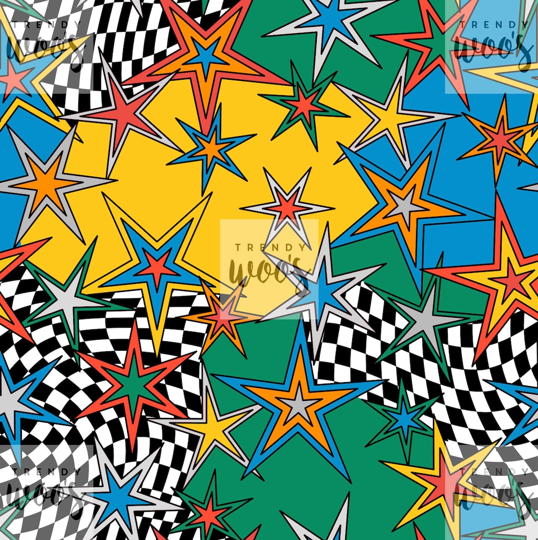 Abstract Retro Stars Geometric Splice Unisex Check 80s 90s Rainbow ...