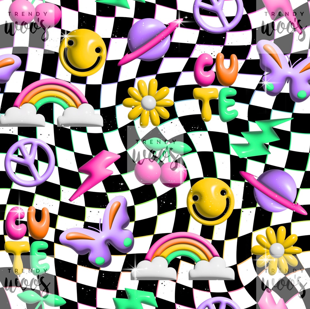 Inflatable Icons Retro 80s 90s Fun Checkerboard Neon Patches Seamless ...