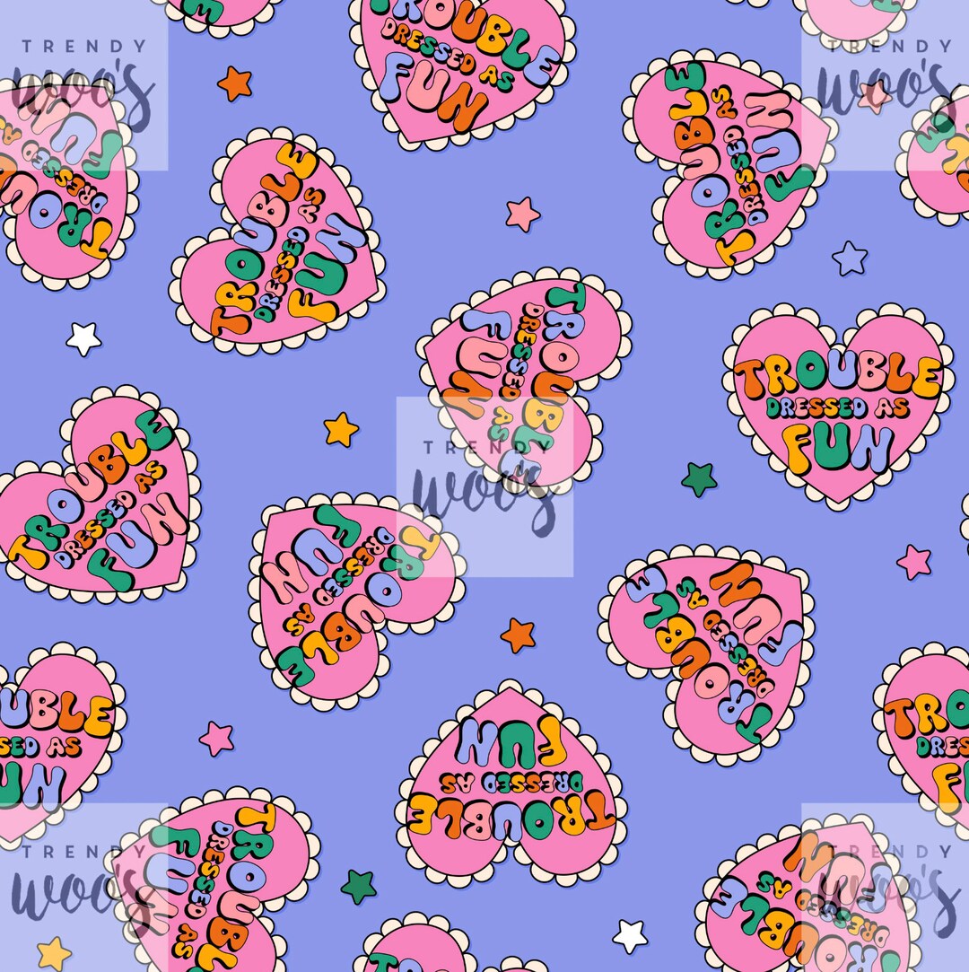 Trouble Dressed as Fun Pun Love Heart Girl Retro 90s Y2K Seamless ...