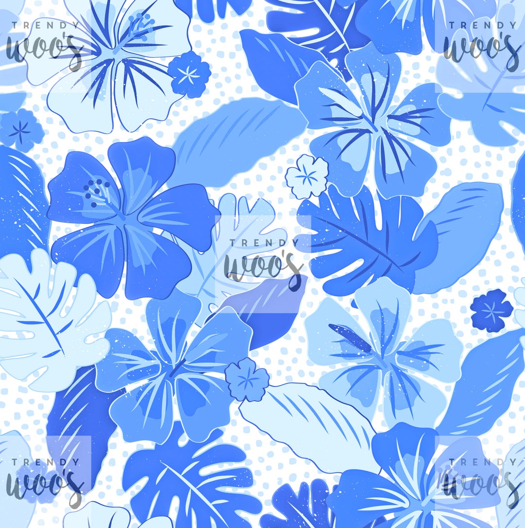 Tropical Floral Exotic Flower Monstera Summer Beach Pretty Blue Boho ...