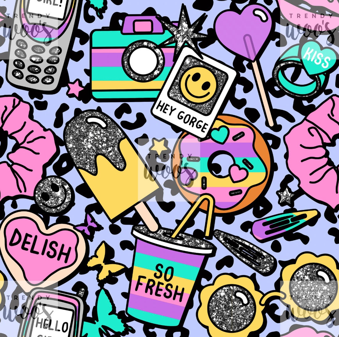 Cute Girl Summer Food Retro 90s 00s Neon Leopard Print Seamless Pattern ...