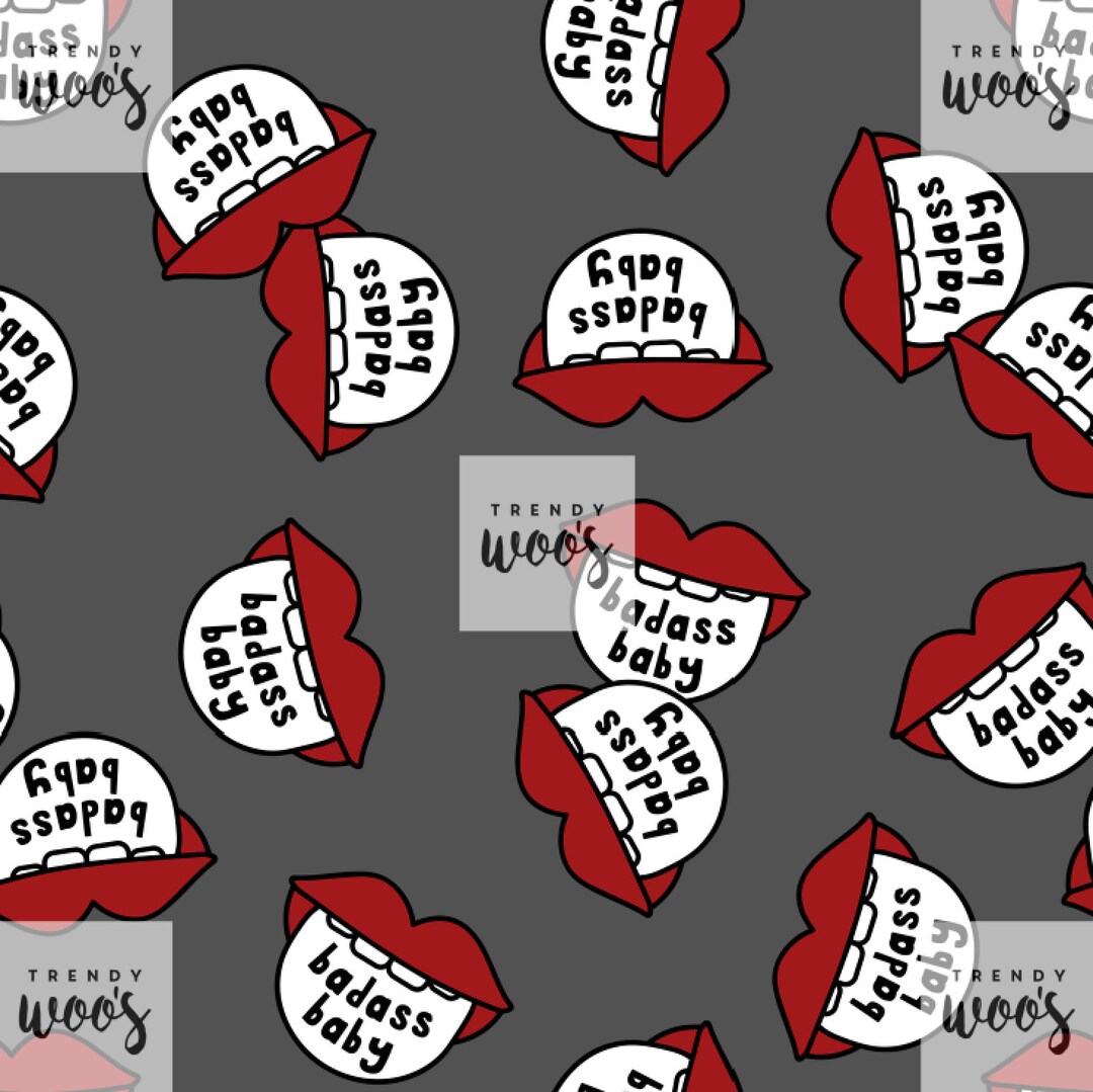 Badass Baby Newborn Slogan Punk Lips Seamless Pattern / Fabric Design ...
