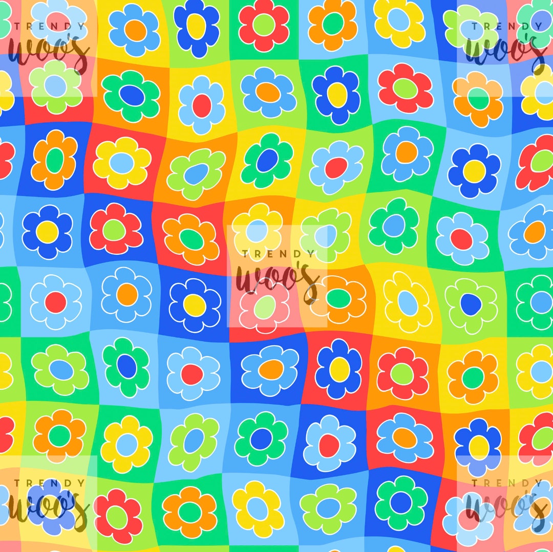 Hippie Festival Floral Flowers 70s Retro Dopamine Psychedelic Rainbow ...