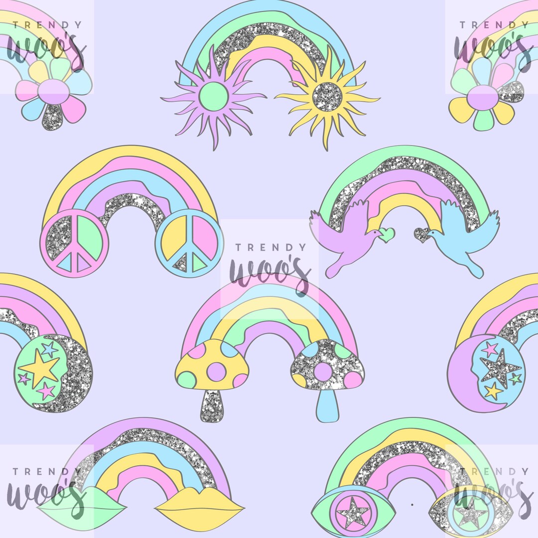 Retro 70s Vintage Rainbow Summer Fun Quirky Hippie Peace Sun Floral ...
