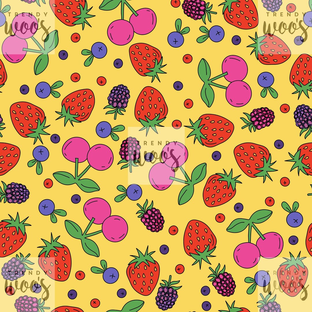 Summer Red Fruits Berries Berry Cherry Strawberry Preppy Retro Fun ...