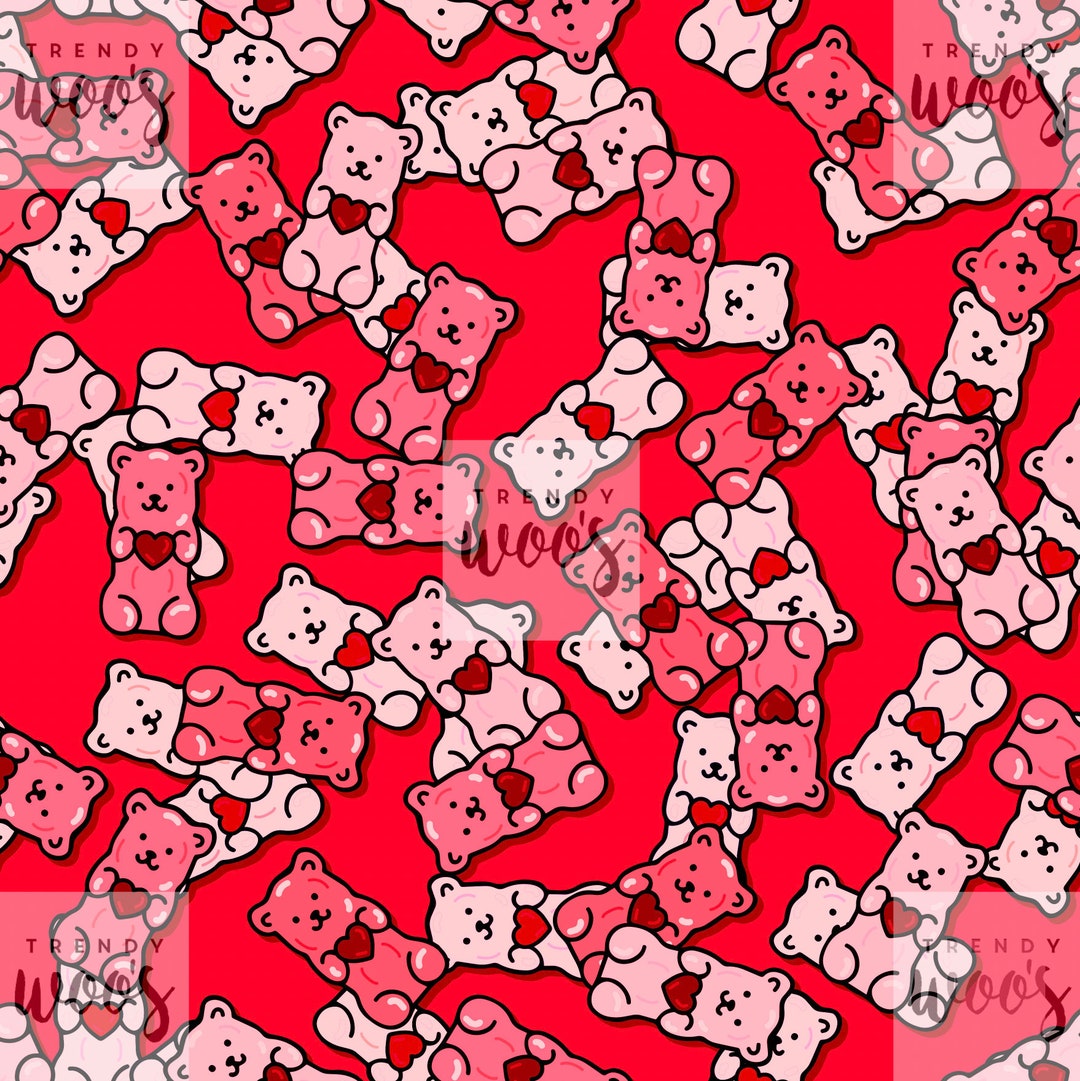 Gummy Bears Candy Sweets Valentines Love Cute Kawaii Seamless Pattern ...