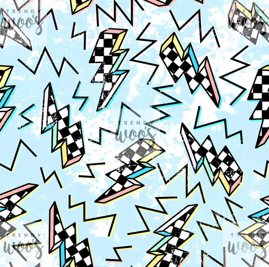 Lightning Bolts Thunder Rainbow Blue Retro Grunge Seamless Pattern ...