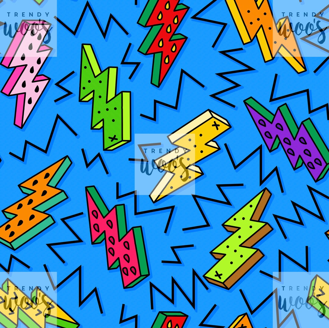 Lightning Bolts Tropical Fruit Summer Retro 80s 90s Rainbow Bright Fun ...