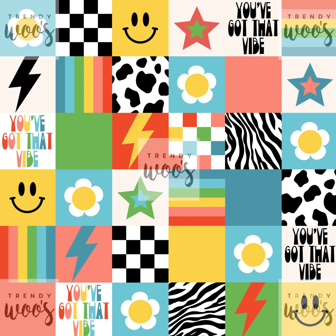 Patchwork Geo Retro 90s 00s Y2K Rainbow Seamless Pattern / Fabric ...