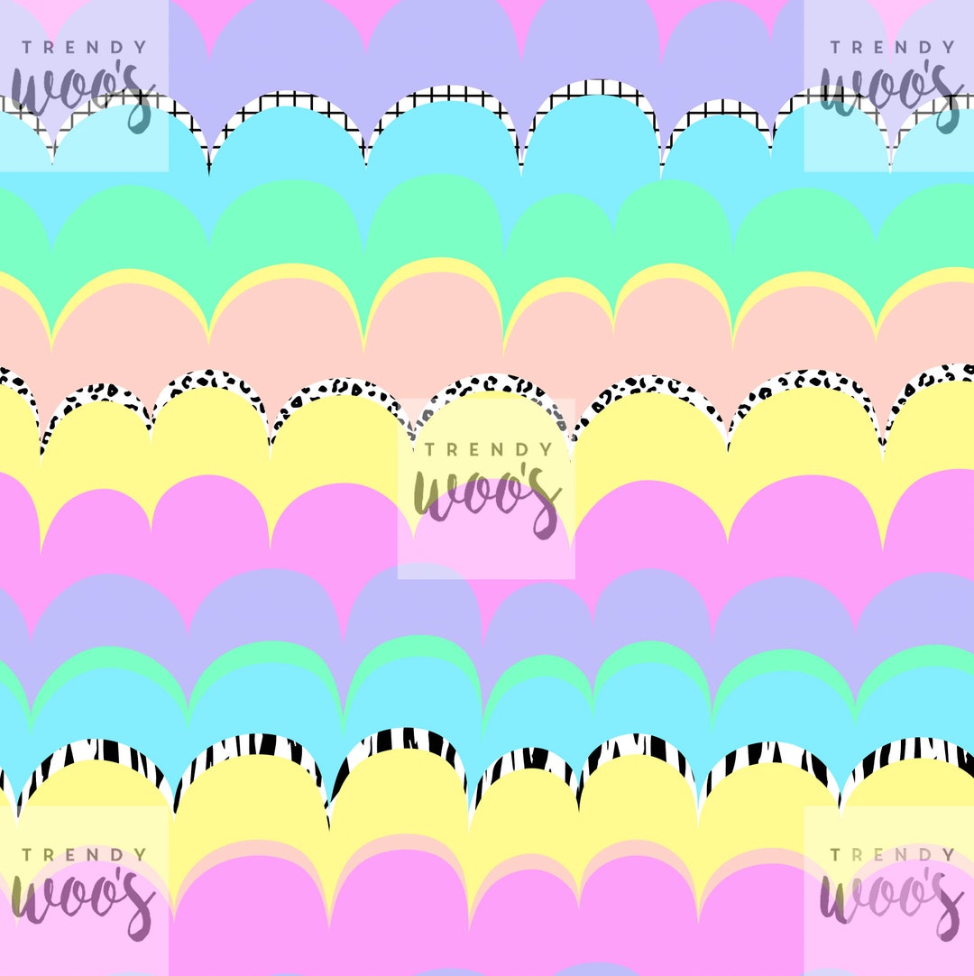 Scallop Mermaid Scales Geometric Abstract Rainbow Bright Retro Pastel ...