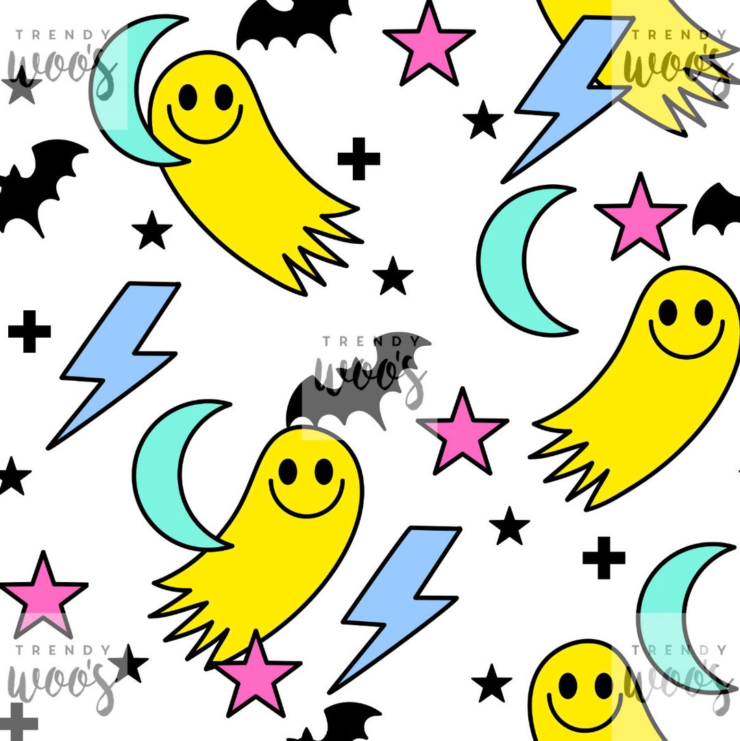 90er Geist Geometrisches Halloween Scandi Retro Neon Nahtloses Muster ...