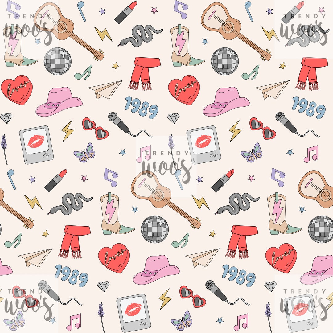 Swift Icons Music Pop Star Era Western Taylor Seamless Pattern / Fabric Design / Surface Pattern ...