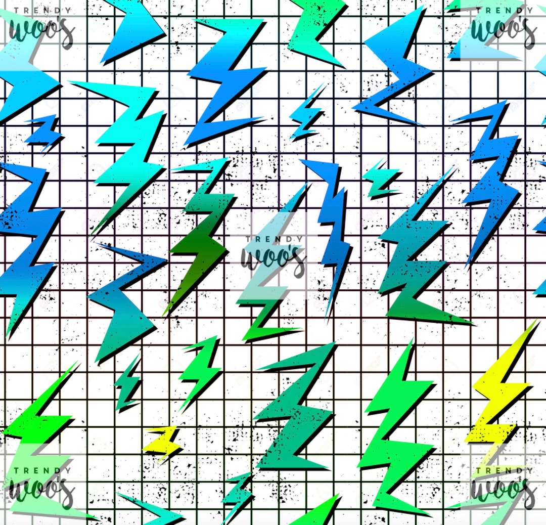Lightning 80s 90s Retro Neon Seamless Pattern / Fabric Design / Surface ...
