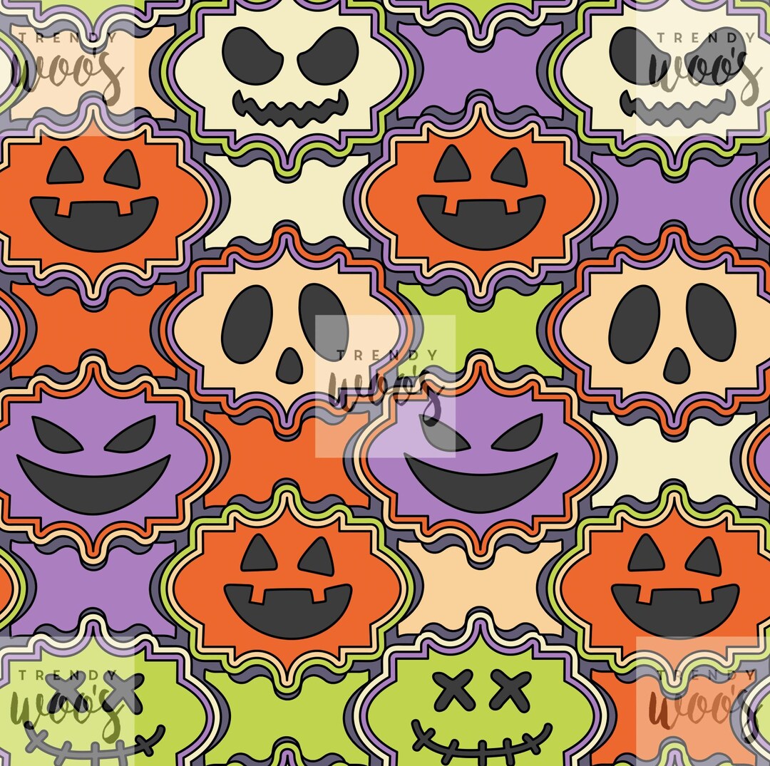 Vintage Halloween Patchwork Coquette Retro Ogee Pumpkin Ghost Scary ...
