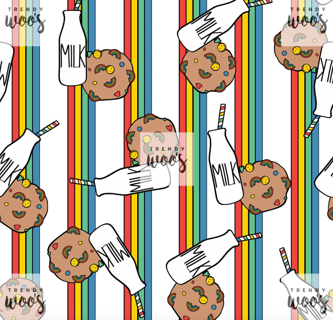 Rainbow Milk and Cookies Sweets Candy Seamless Pattern / Fabric Design ...
