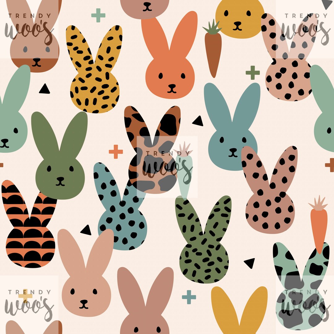 Easter Bunny Rabbit Spring Retro 90s Scandi Kids Geo Muted Boho Neutral ...