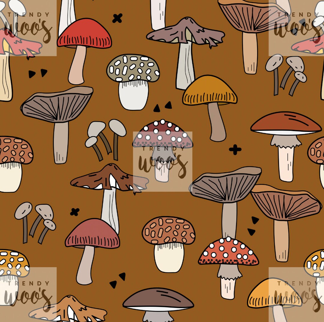 Boho Bohemian Vintage Mushrooms Outdoors Scandi Seamless Pattern ...