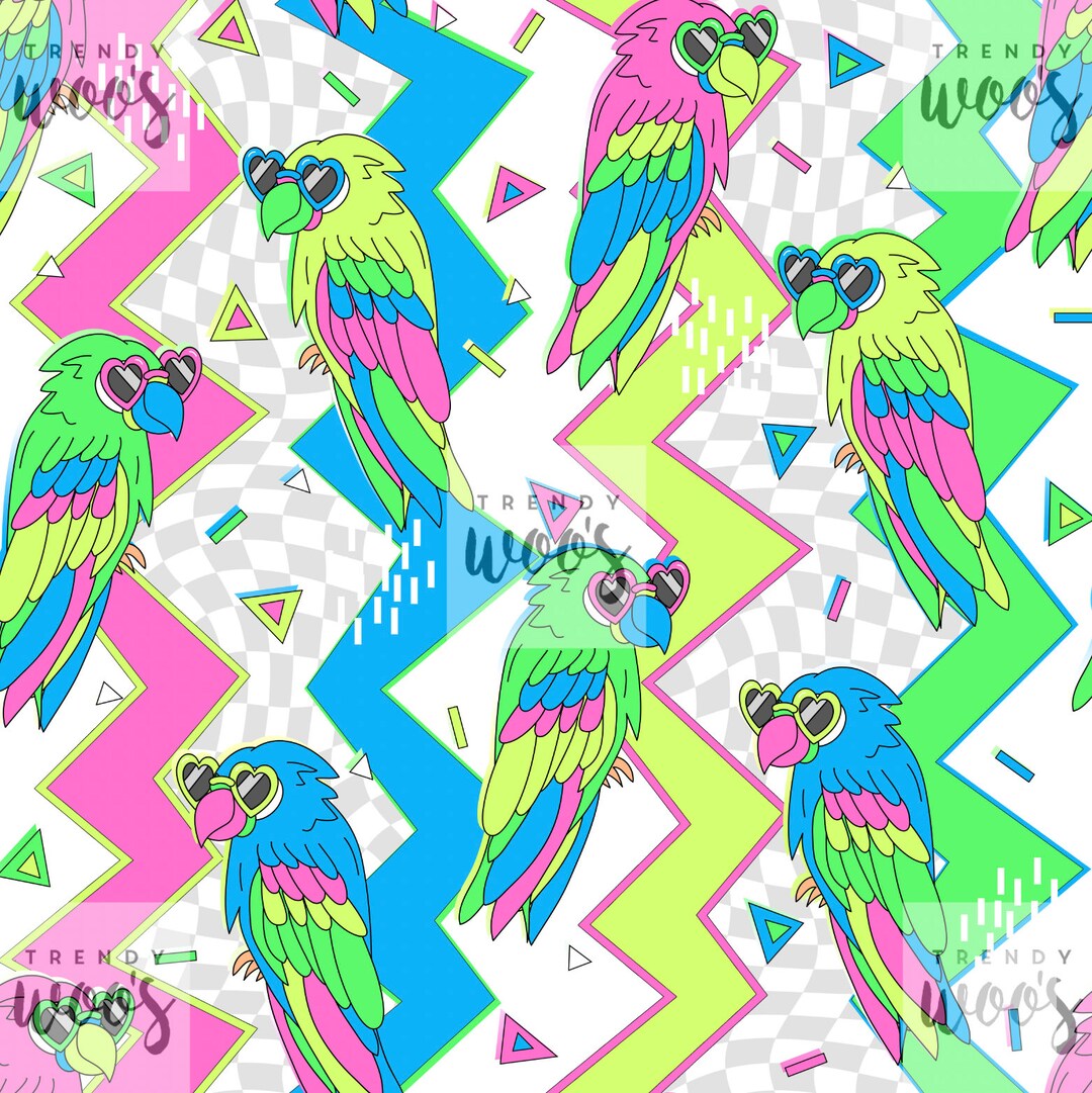 80s 90s Abstract Retro Tropical Shapes Parrots Birds Pastel Seamless ...
