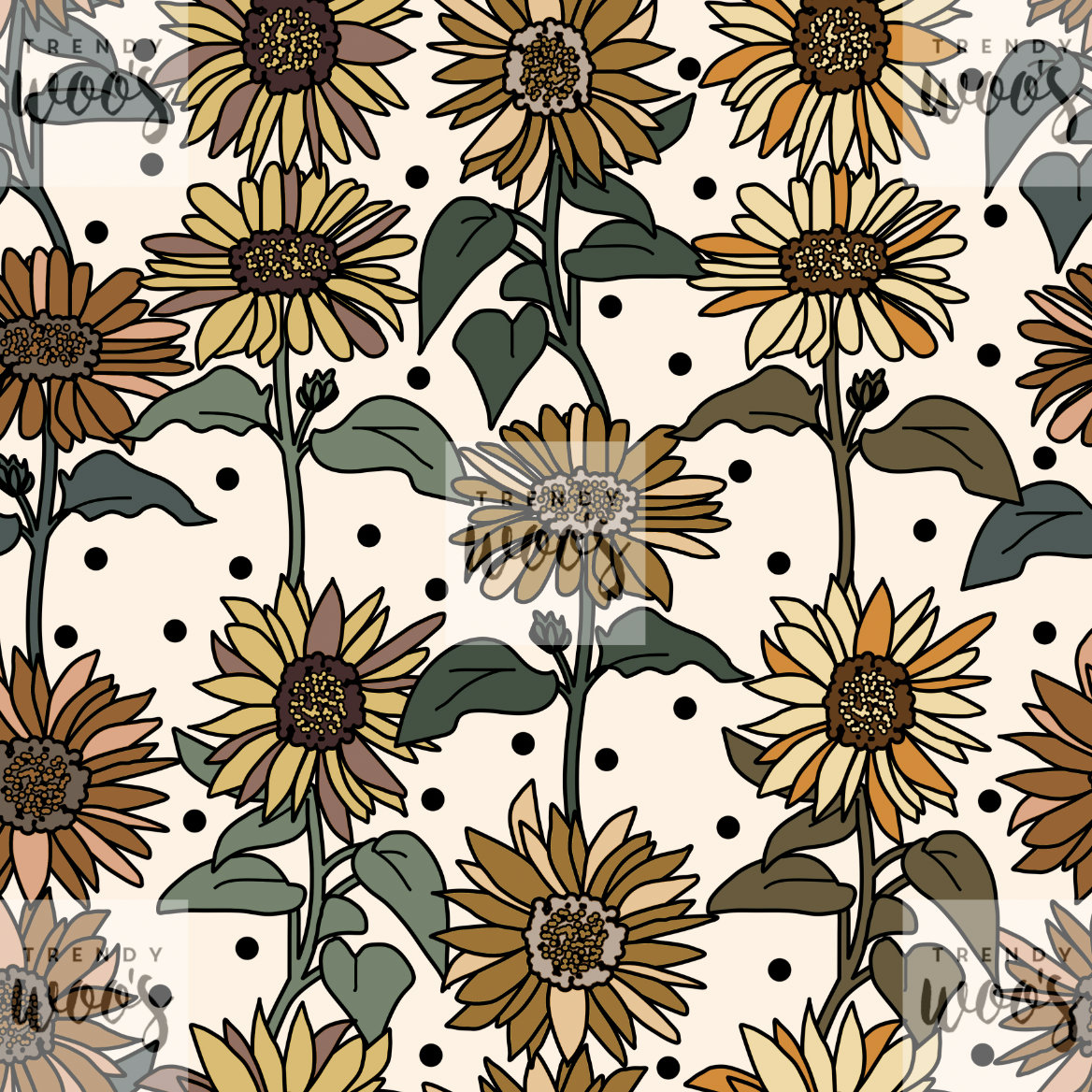 Sunflower Summer Floral Vintage Retro Boho Bohemian Seamless | Etsy