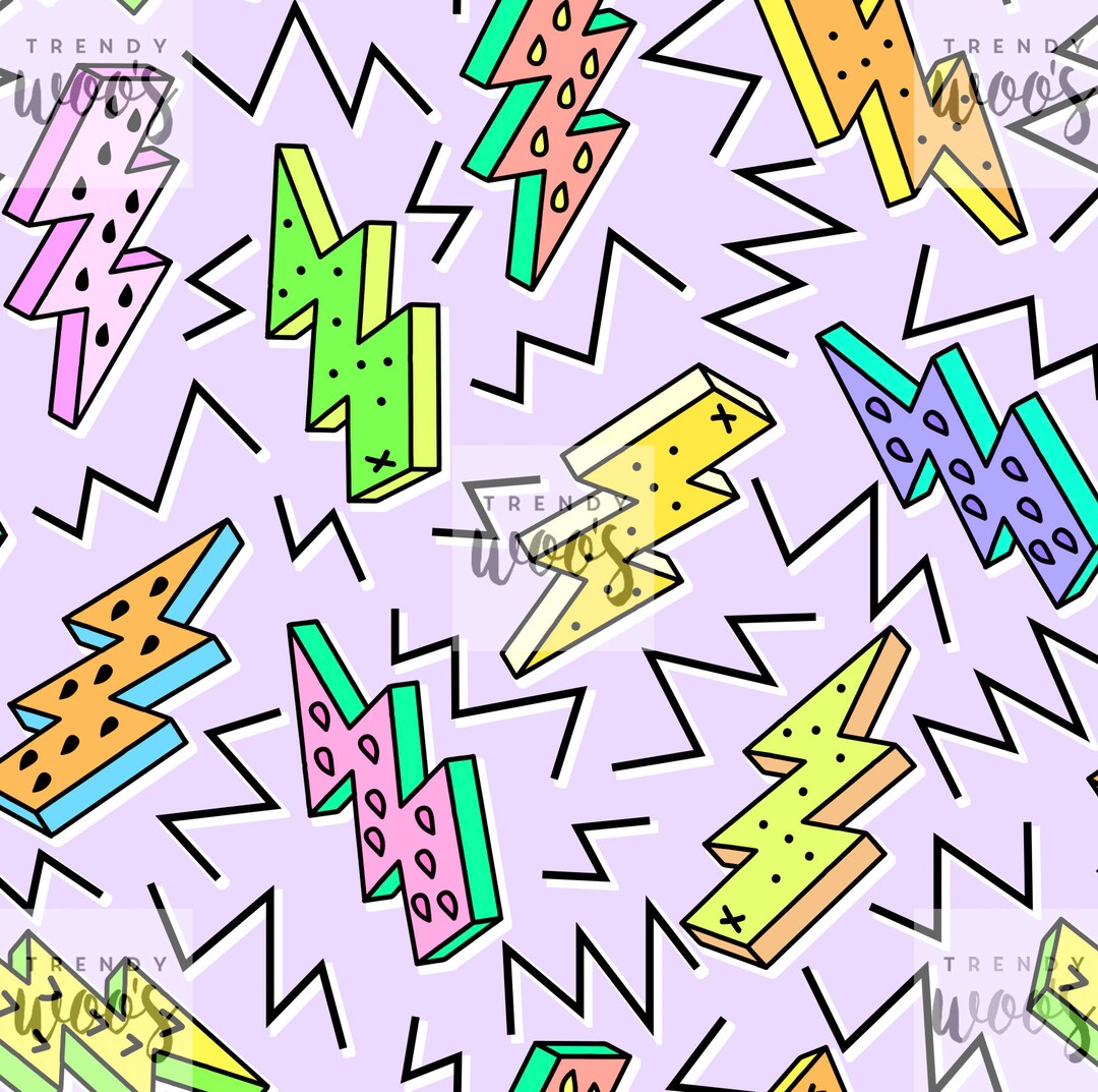 Lightning Bolts Tropical Fruit Summer Retro 80s 90s Pastel Cute Fun ...