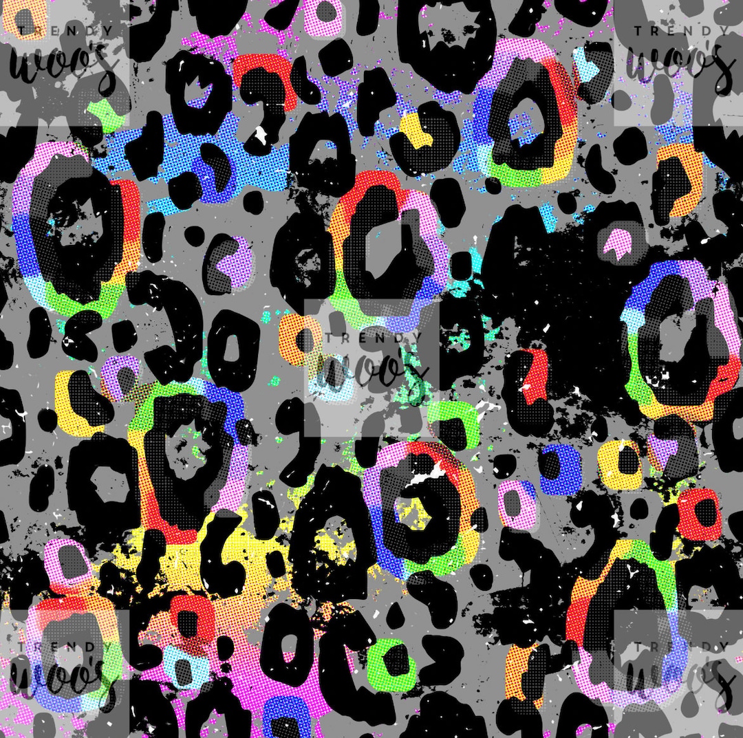 Retro Neon Grunge Leopard Print 80s 90s Rainbow Punk Seamless Pattern ...