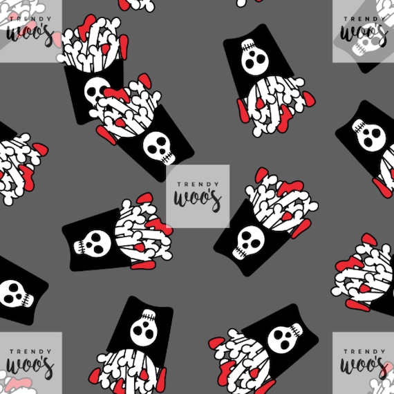 Skull and Bone Fries Chips Fast Food Seamless Pattern / Fabric - Etsy