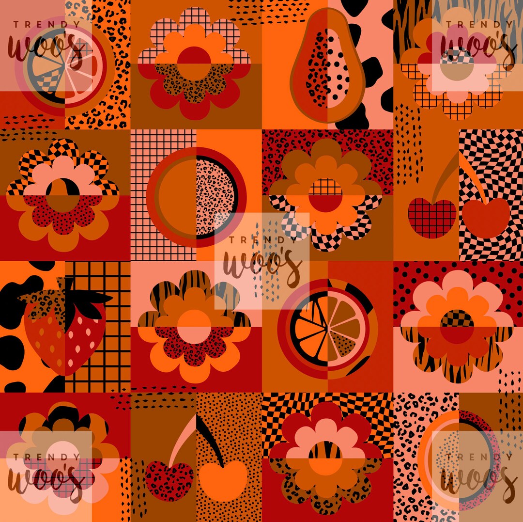 Tropical Fruit Summer Retro Floral Patchwork Warm Boho Animal Print ...