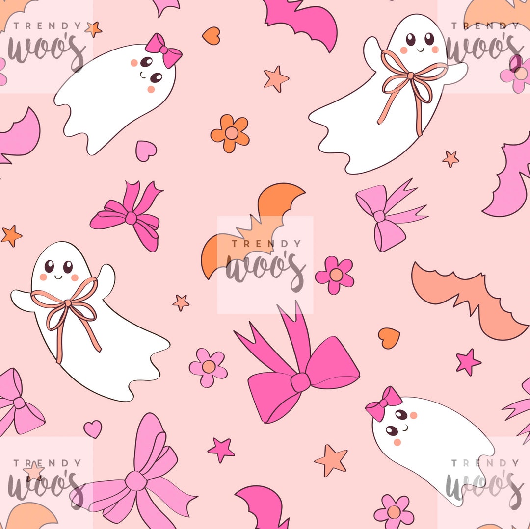 Bow Cute Halloween Ghost Ghoul Fall Autumn Vintage Pink Pastel Kawaii ...
