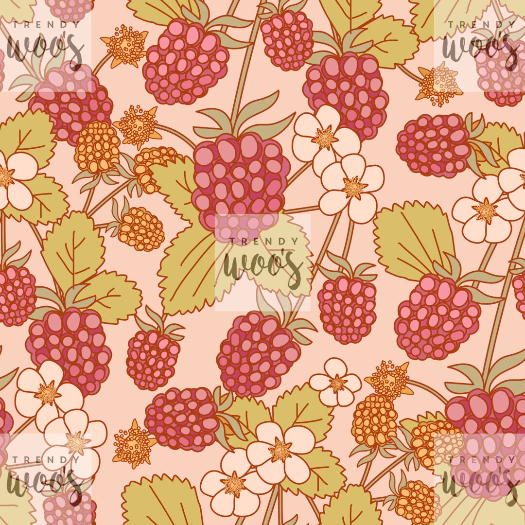 Raspberry Blackberry Summer Fruit Berry Berries Vintage Muted Floral ...