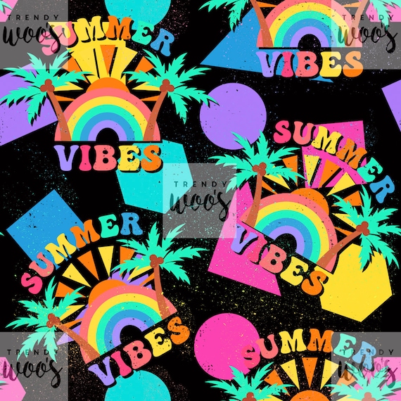 Summer Vibes Retro Rainbow Neon Palm Trees 80s 90s Seamless - Etsy