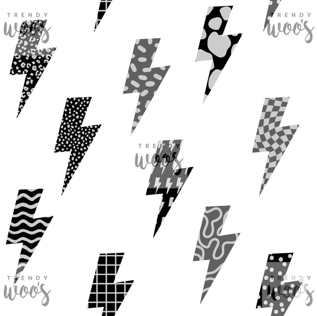 80s 90s Lightning Bolt Abstract Retro Geometric Mono Black & White ...
