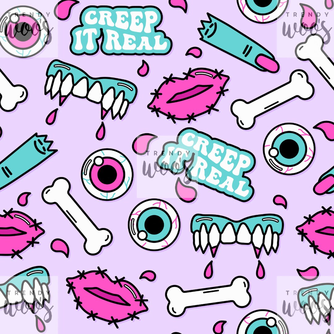 Creep It Real Halloween Body Parts Retro Spooky Pastel Kawaii Seamless ...