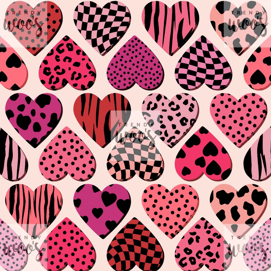 Geometric Love Hearts Valentine Retro Red Pink Leopard Print Y2K ...