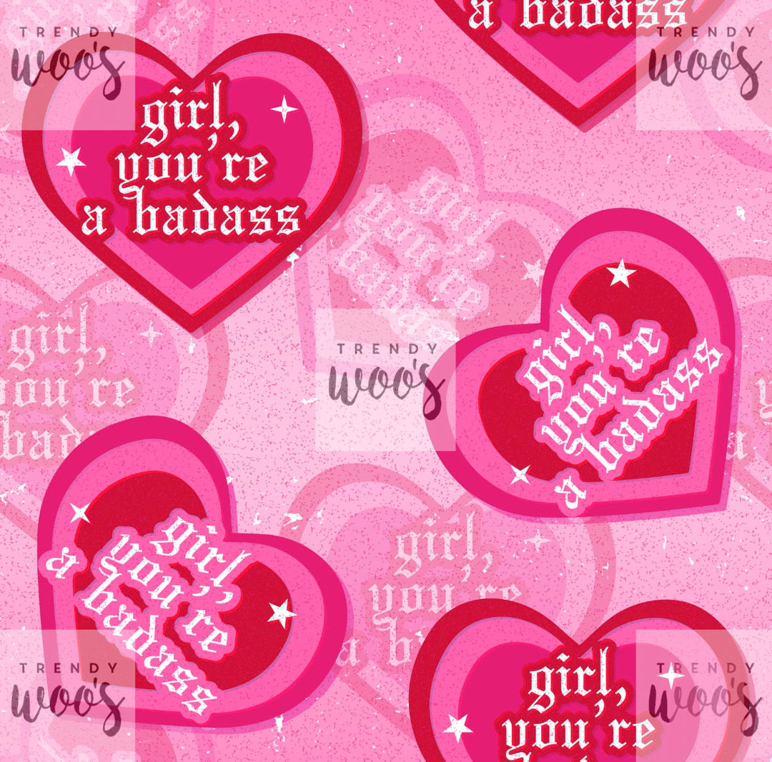 Girl Badass Slogan Love Heart 90s Aesthetic Pink Seamless Pattern ...