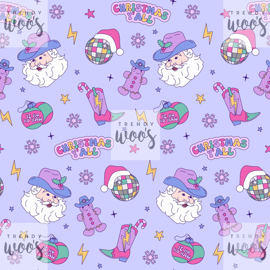 Santa Western Wild West Christmas Cowboy Cute 70s Disco Lilac Pastel ...