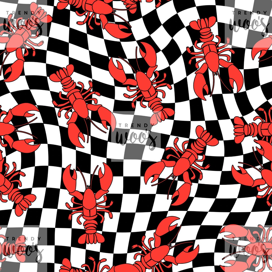 Lobster Crustacean Retro Sea Beach Summer Check Unisex Seamless Pattern ...