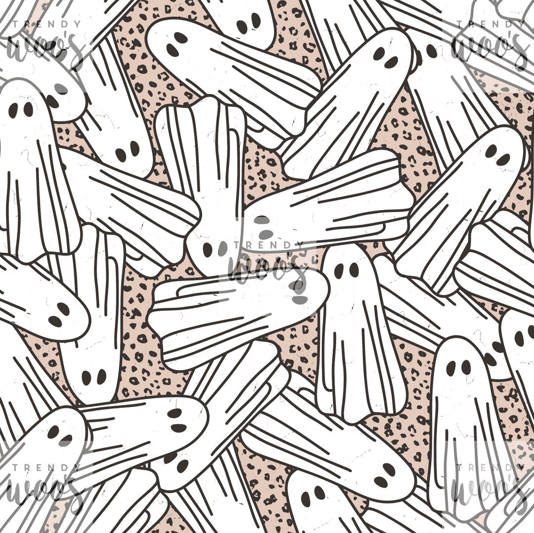 Sheet Ghosts Boho Scandi Leopard Print Retro Halloween Fall Seamless ...