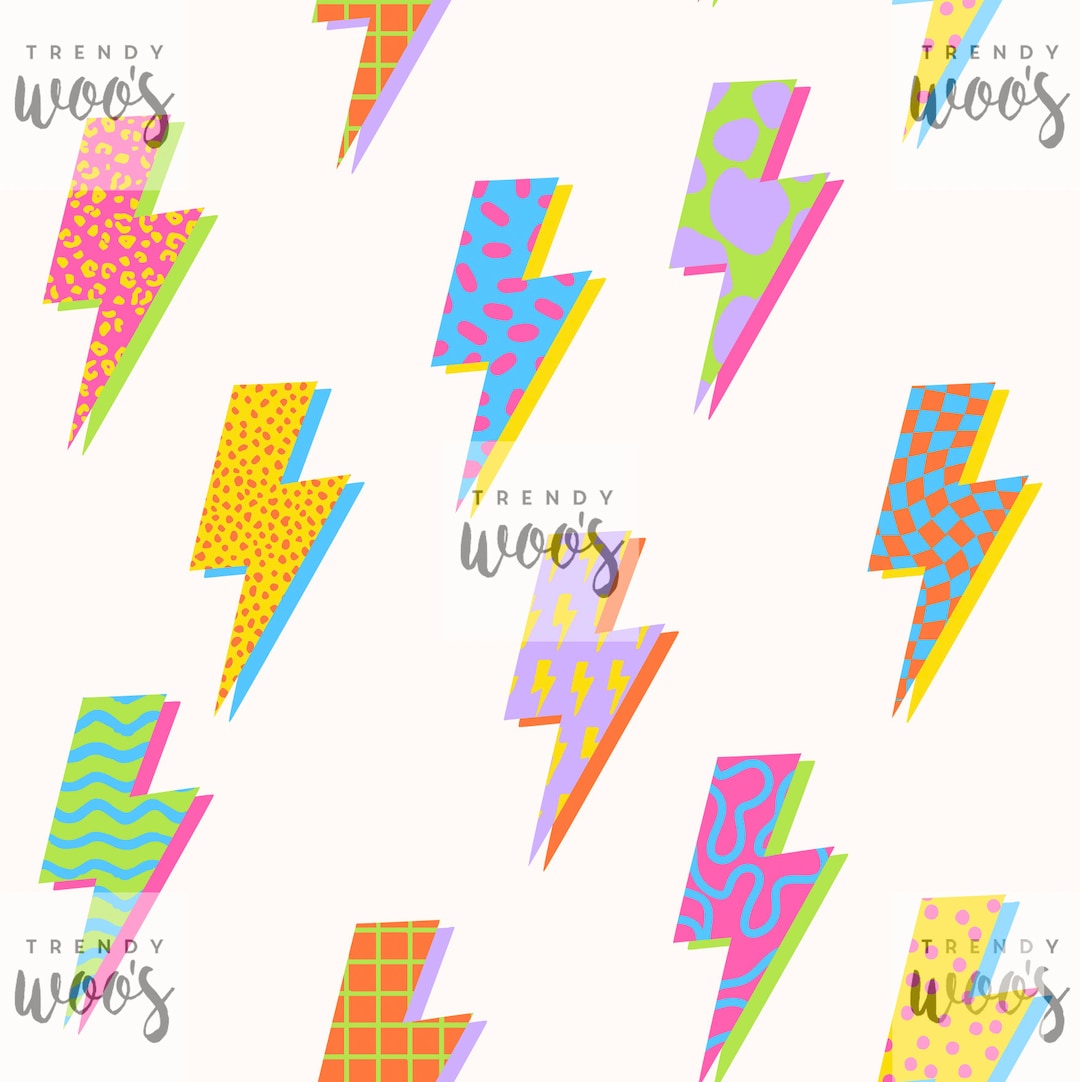 80s 90s Lightning Bolt Abstract Retro Shapes Bright Geometric Rainbow ...
