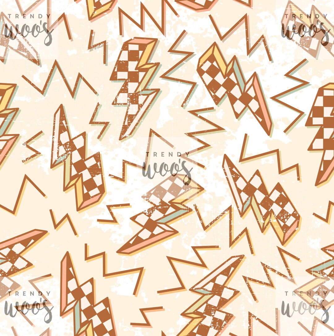 Lightning Bolts Thunder Muted Neutral 70s Retro Grunge Unisex Seamless ...