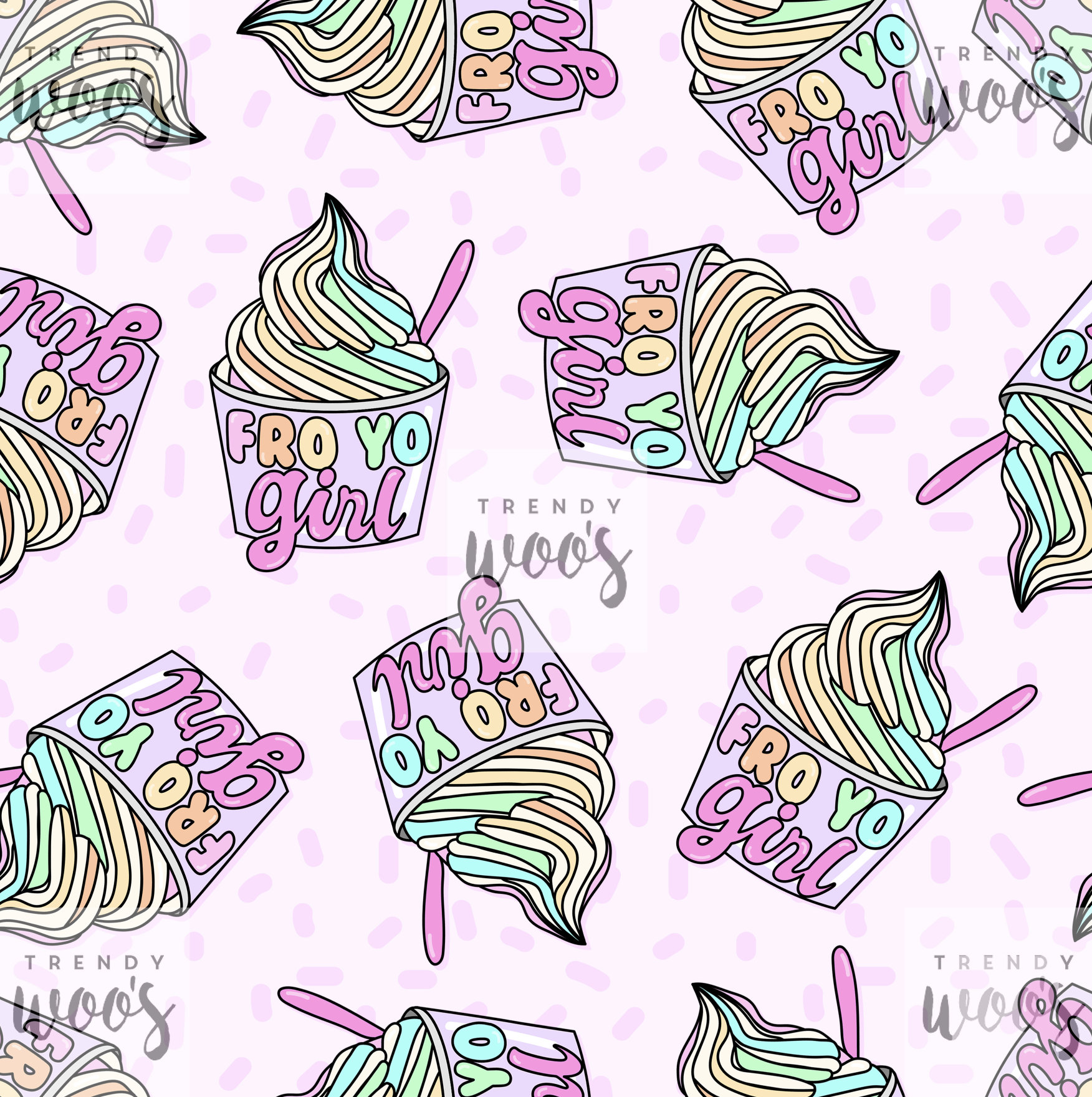Fro Yo Kawaii Cute Pastel Retro Pink Girls Candy Dessert Seamless ...