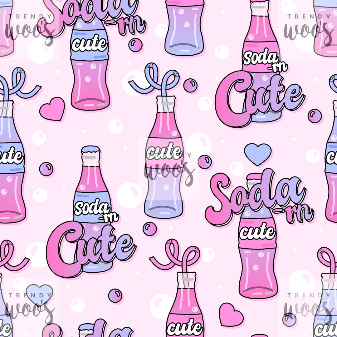 Soda Fizzy Drink Cute Love Pink Girls Retro Vintage Seamless Pattern ...