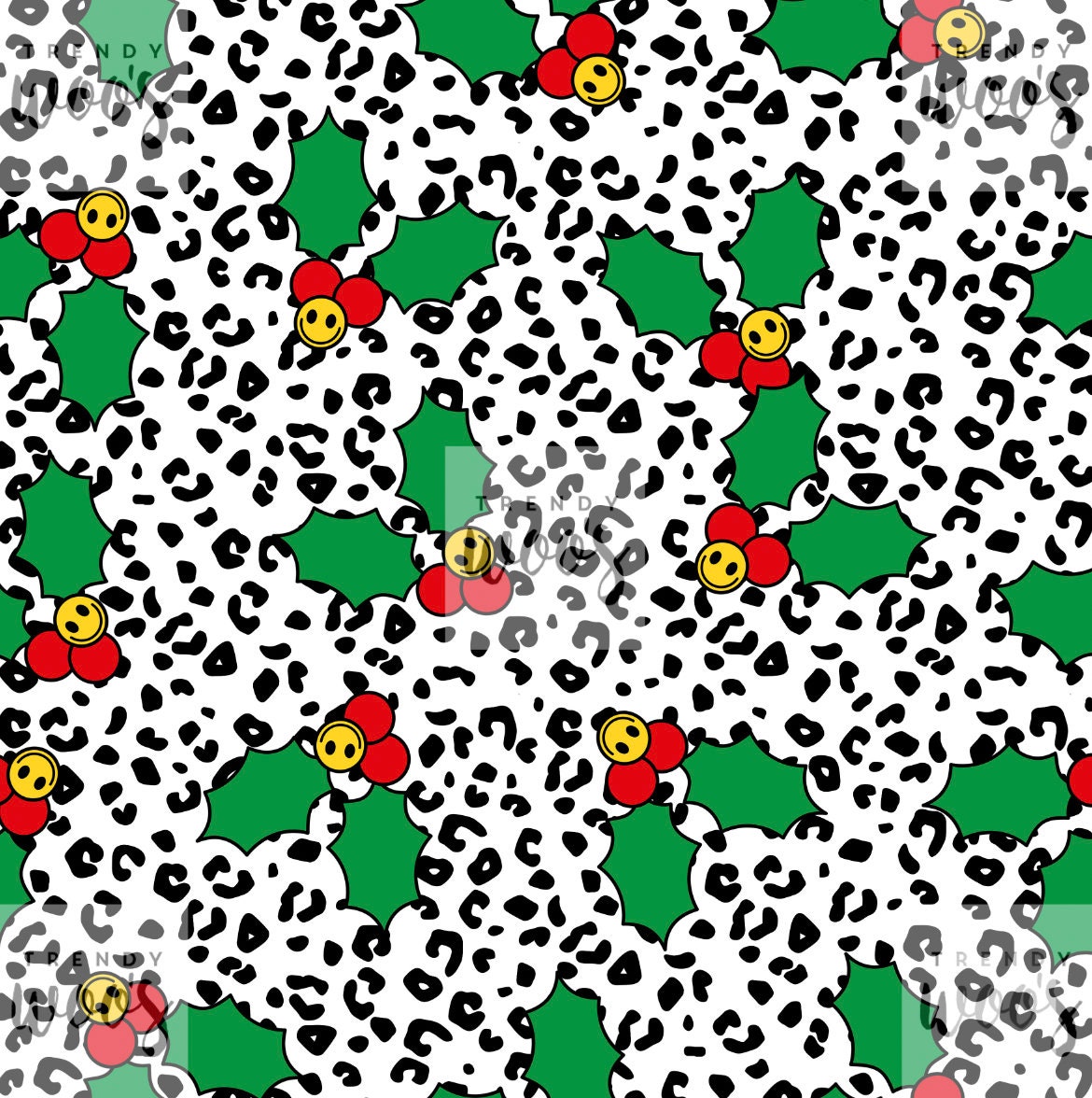 Holly Christmas Xmas Retro Leopard Print Seamless Pattern / Fabric ...