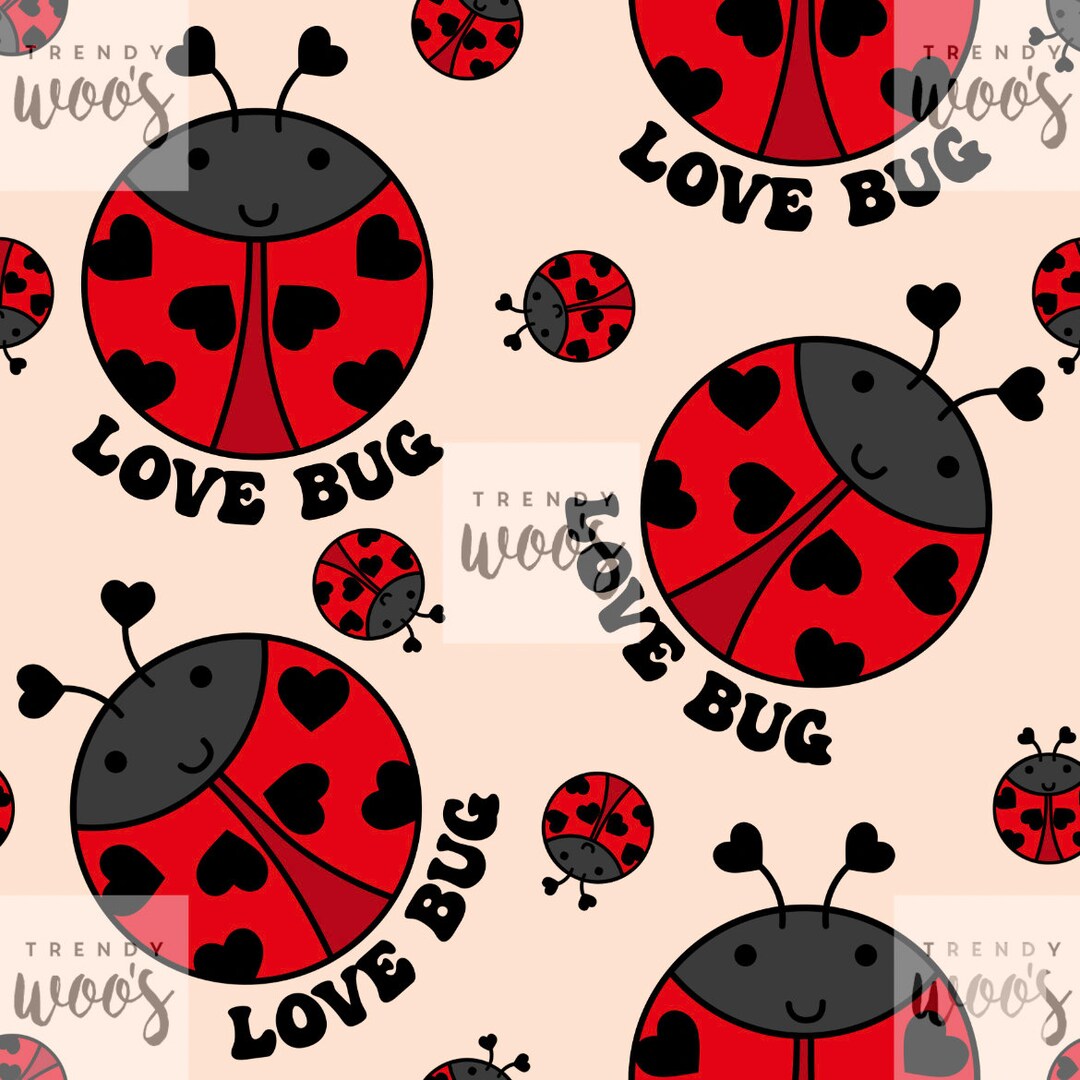 Love Bug Cute Valentine Heart Retro Ladybug Seamless Pattern / Fabric ...