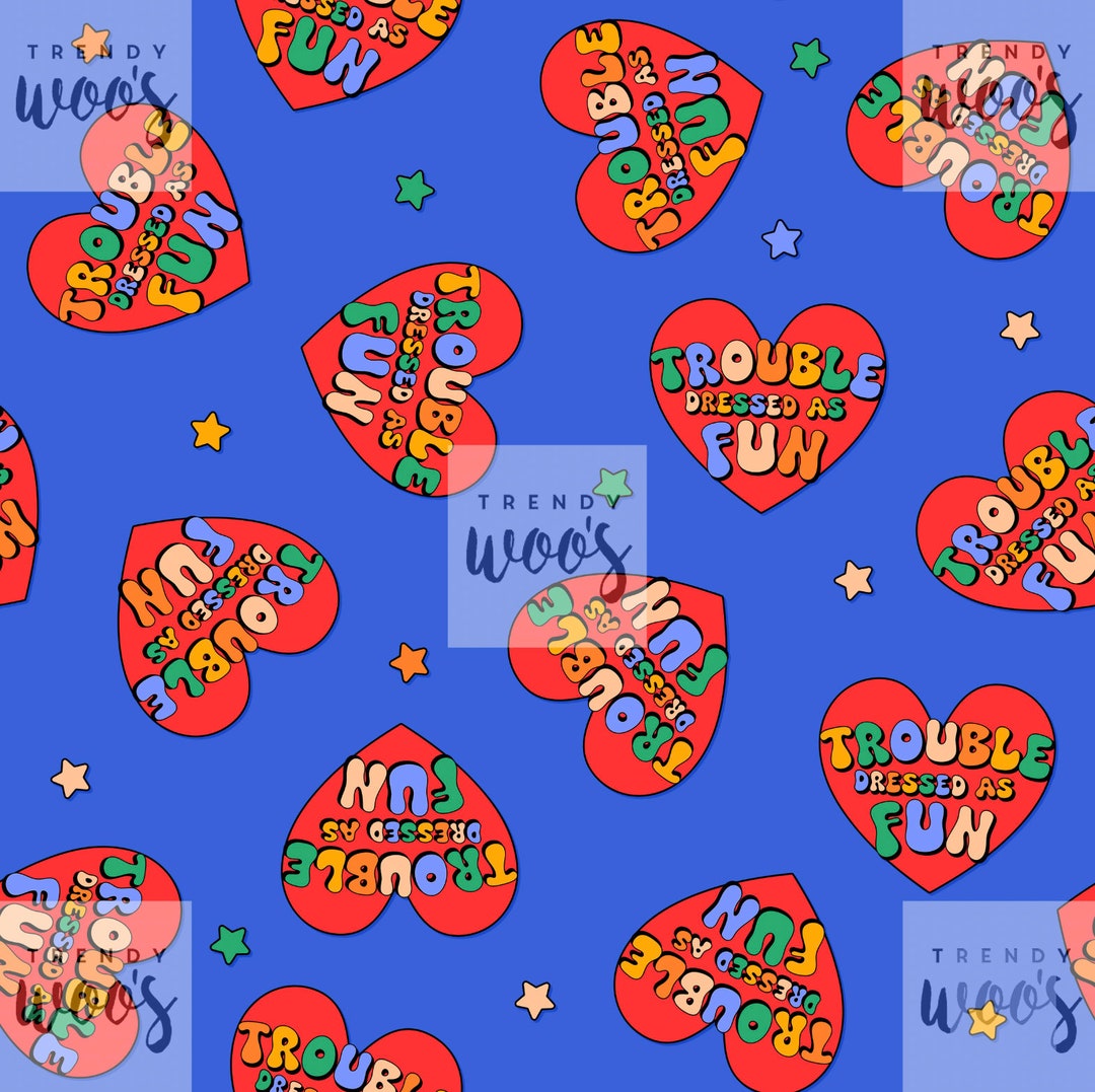 Trouble Dressed as Fun Pun Love Heart Unisex Boys Retro 90s Y2K ...