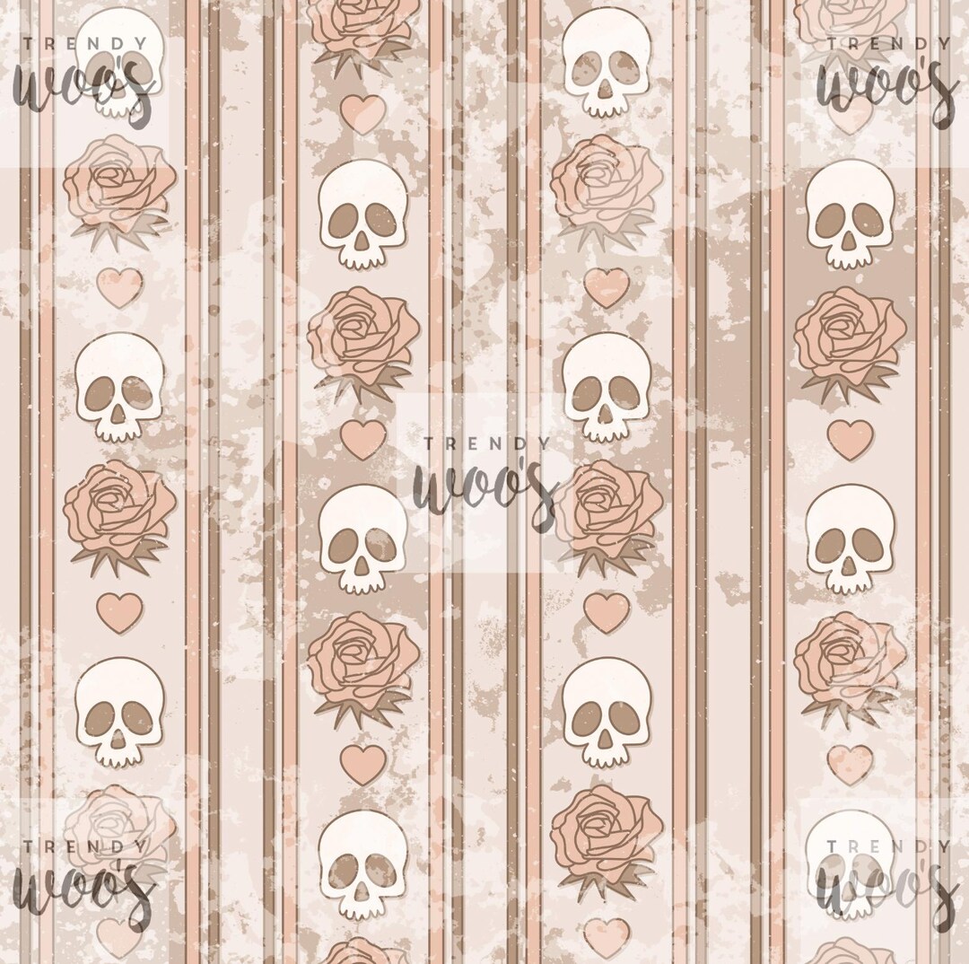 Pinstripe Skull Rose Skeleton Halloween Valentines Goth Punk Boho Muted ...