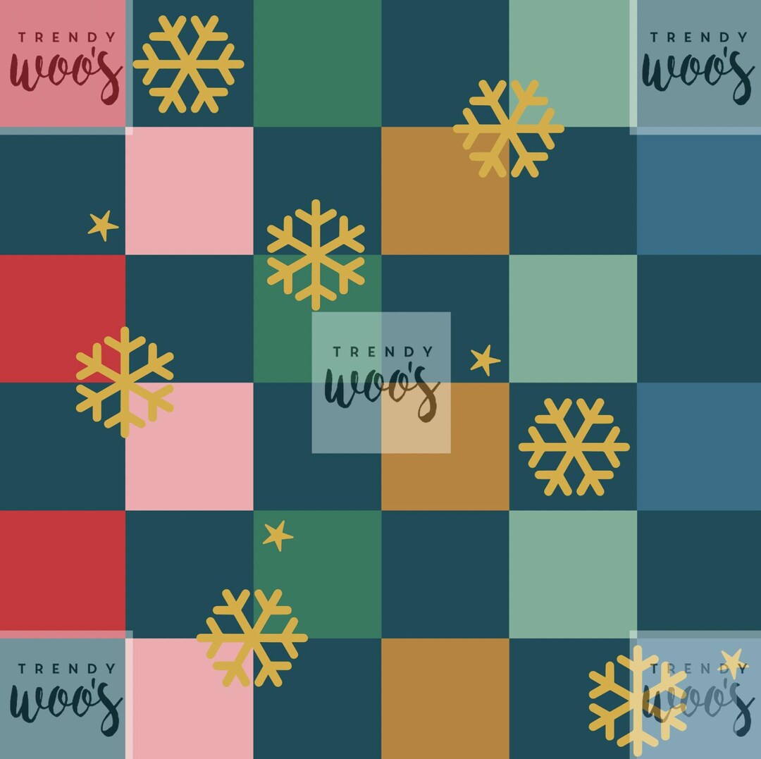 Christmas Xmas Retro Checkerboard Rainbow Snowflakes Preppy Vintage ...