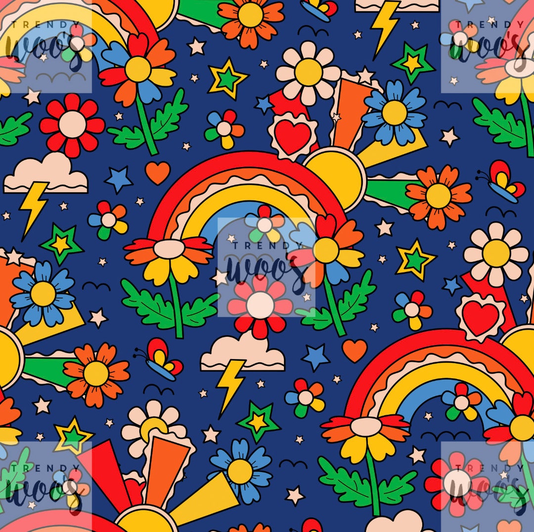Retro Floral Summer Rainbow Hippie Groovy 70s Bright Neon Vintage Sun ...