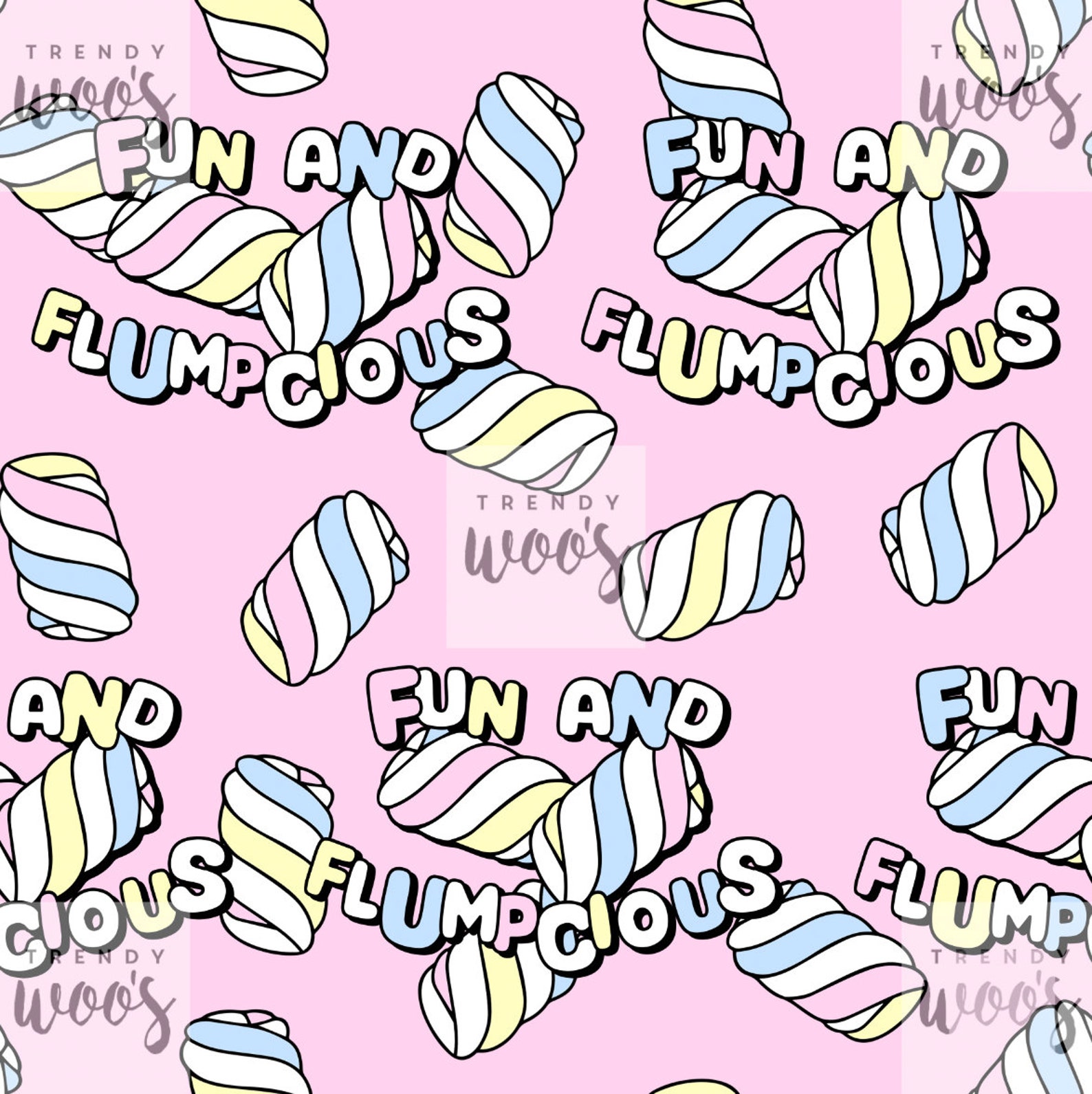 Fun and Flumpcious Flump Sweets Marshmallow Retro Seamless Pattern ...