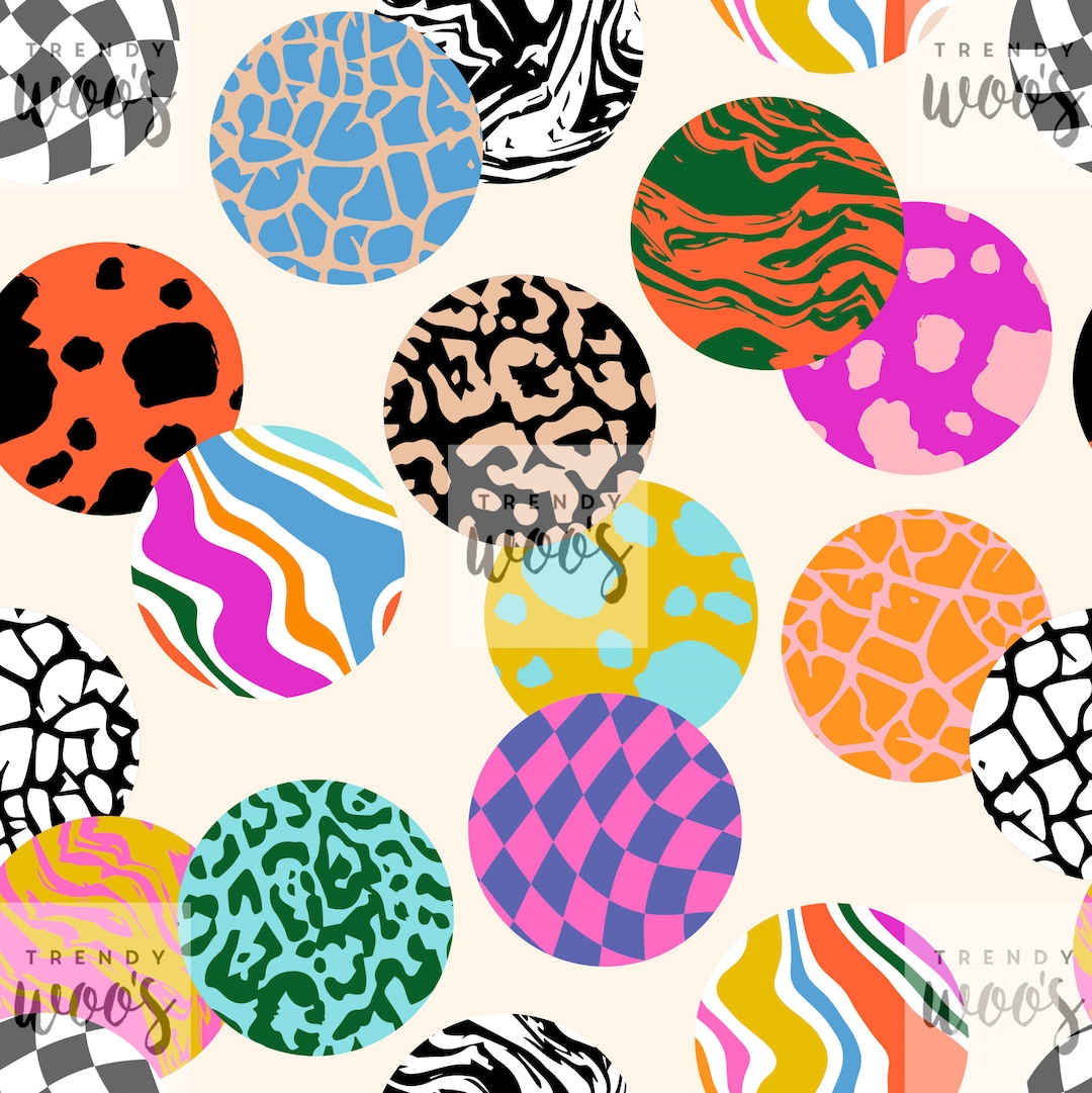 80s 90s Abstract Retro Shapes Animal Print Dopamine Seamless Pattern ...